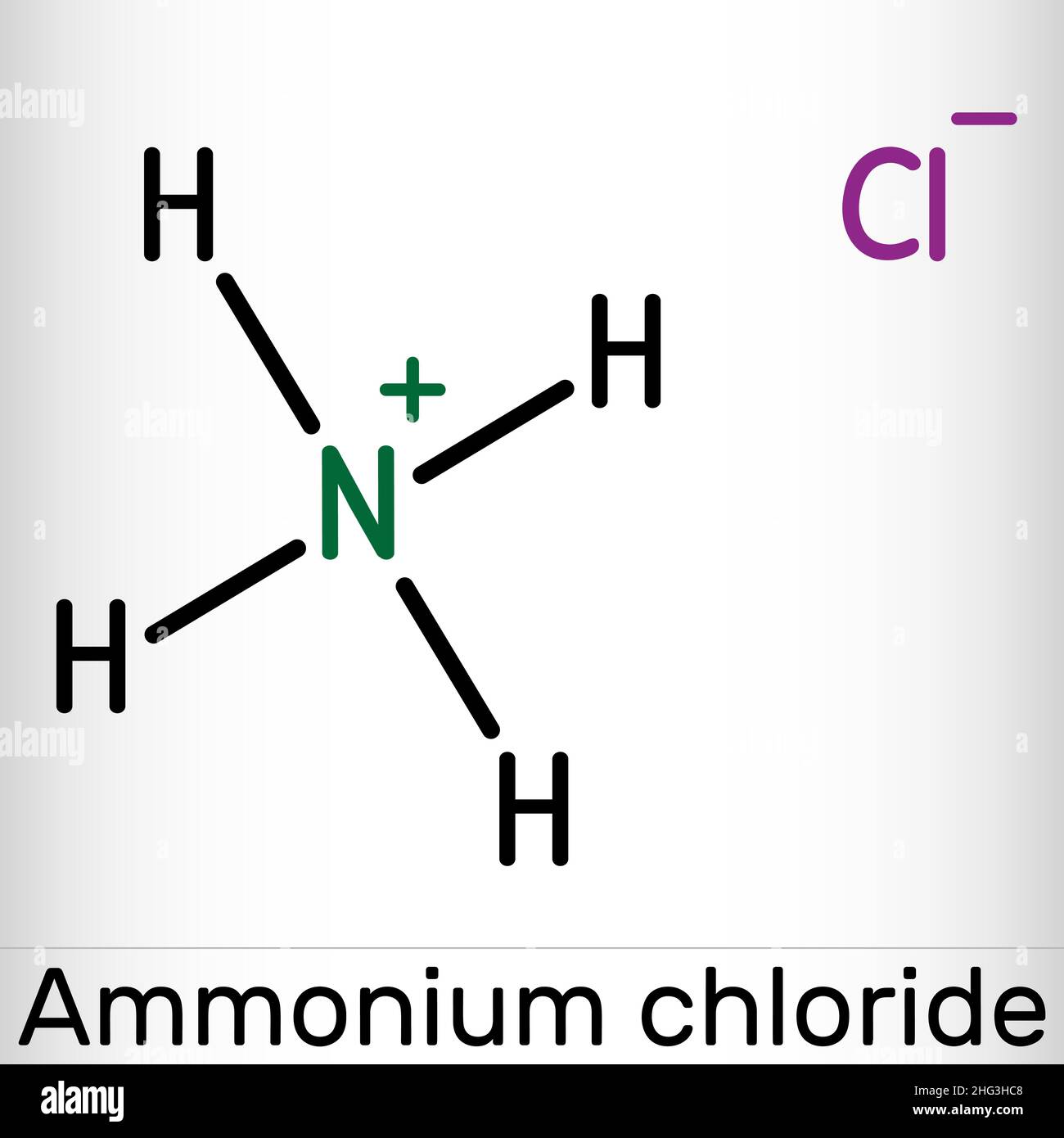 Ammonium chloride, NH4Cl molecule. It is inorganic compound, food ...