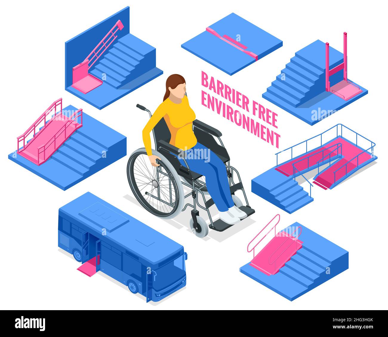 Isometric Ramp for wheelchair entry. Concret ramp way with steel ...