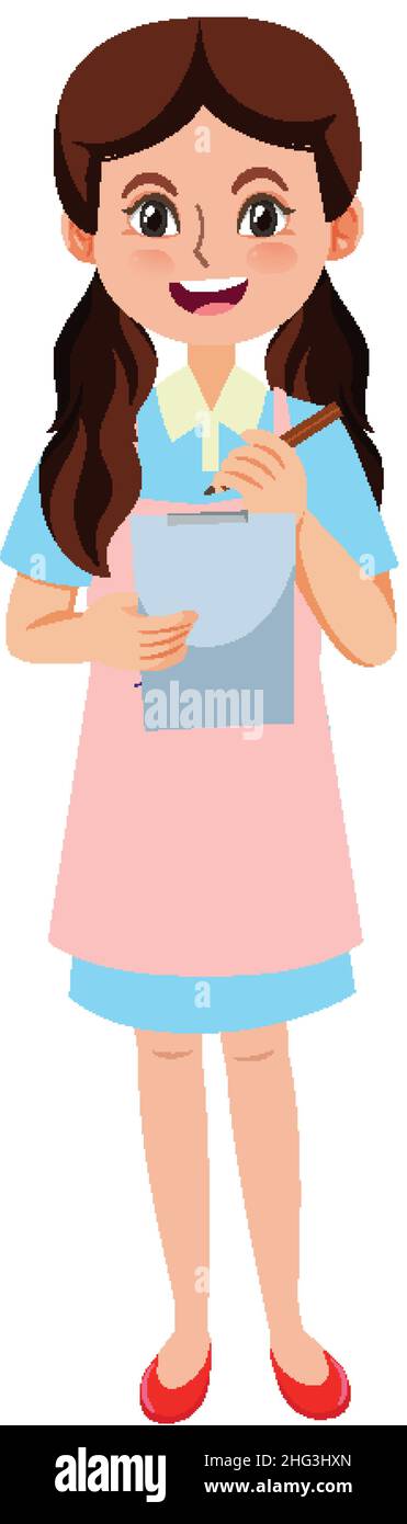 Young female waitress taking an order cartoon character on white ...