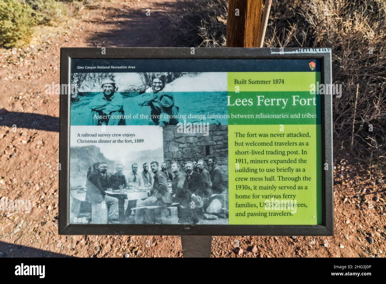 Old photos at information board at Lees Ferry Fort, 1874, trading post ...
