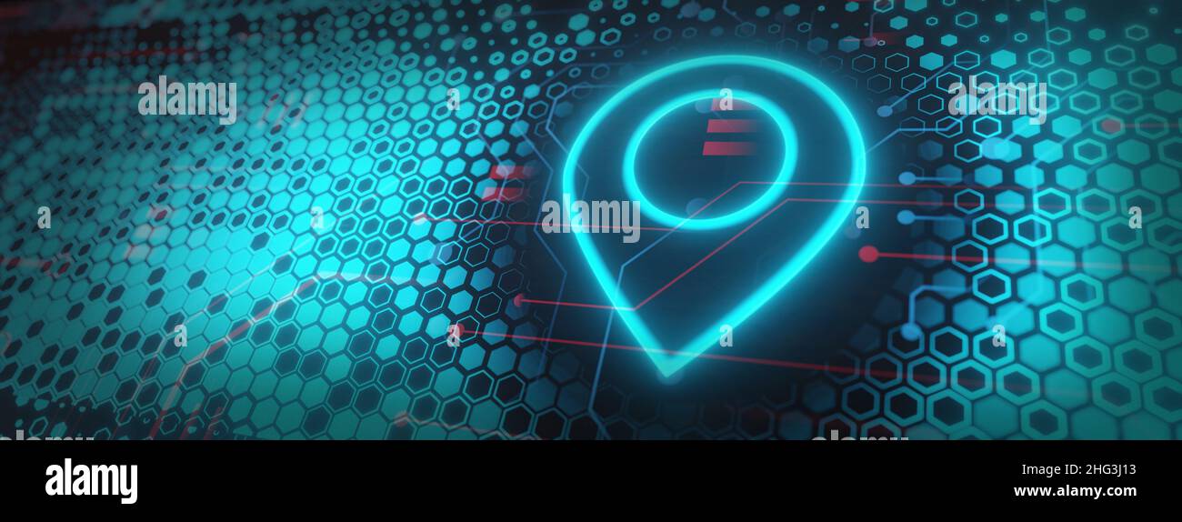 Geo navigation chip and network connection on a circuit board - 3d ...