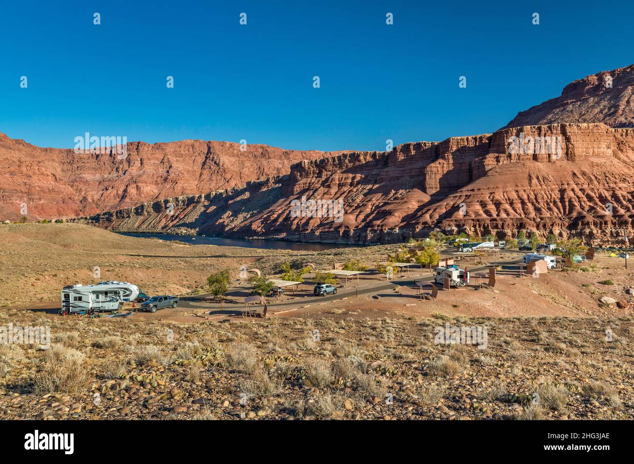 Lees Ferry Campground, Colorado River at Paria Riffle, Marble Canyon ...