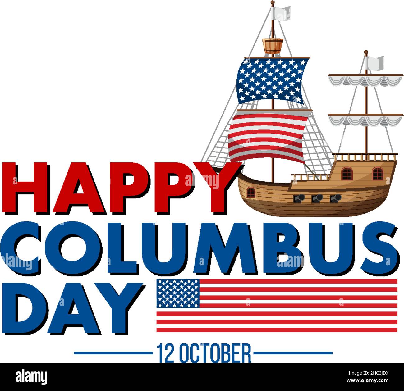 Happy Columbus day banner with flagship illustration Stock Vector Image ...