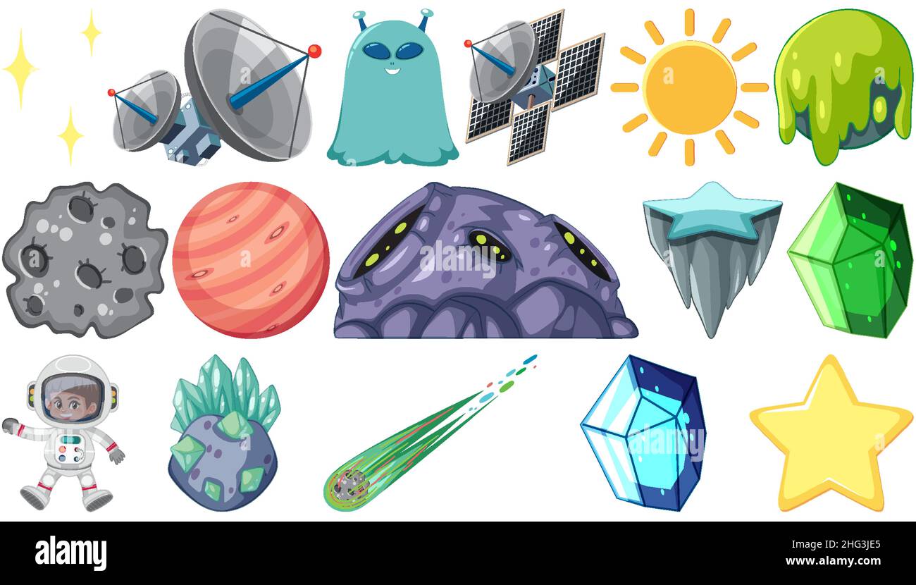 Isolated fantasy space game objects and elements set illustration Stock ...
