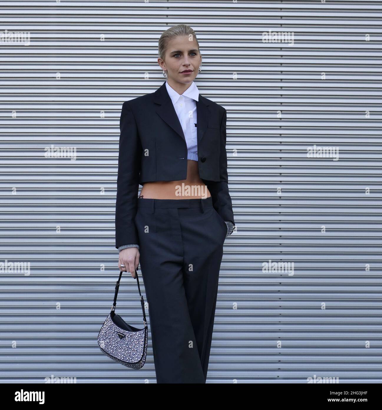 Caroline Daur street style outfit after Prada Fashion Show at Milan ...