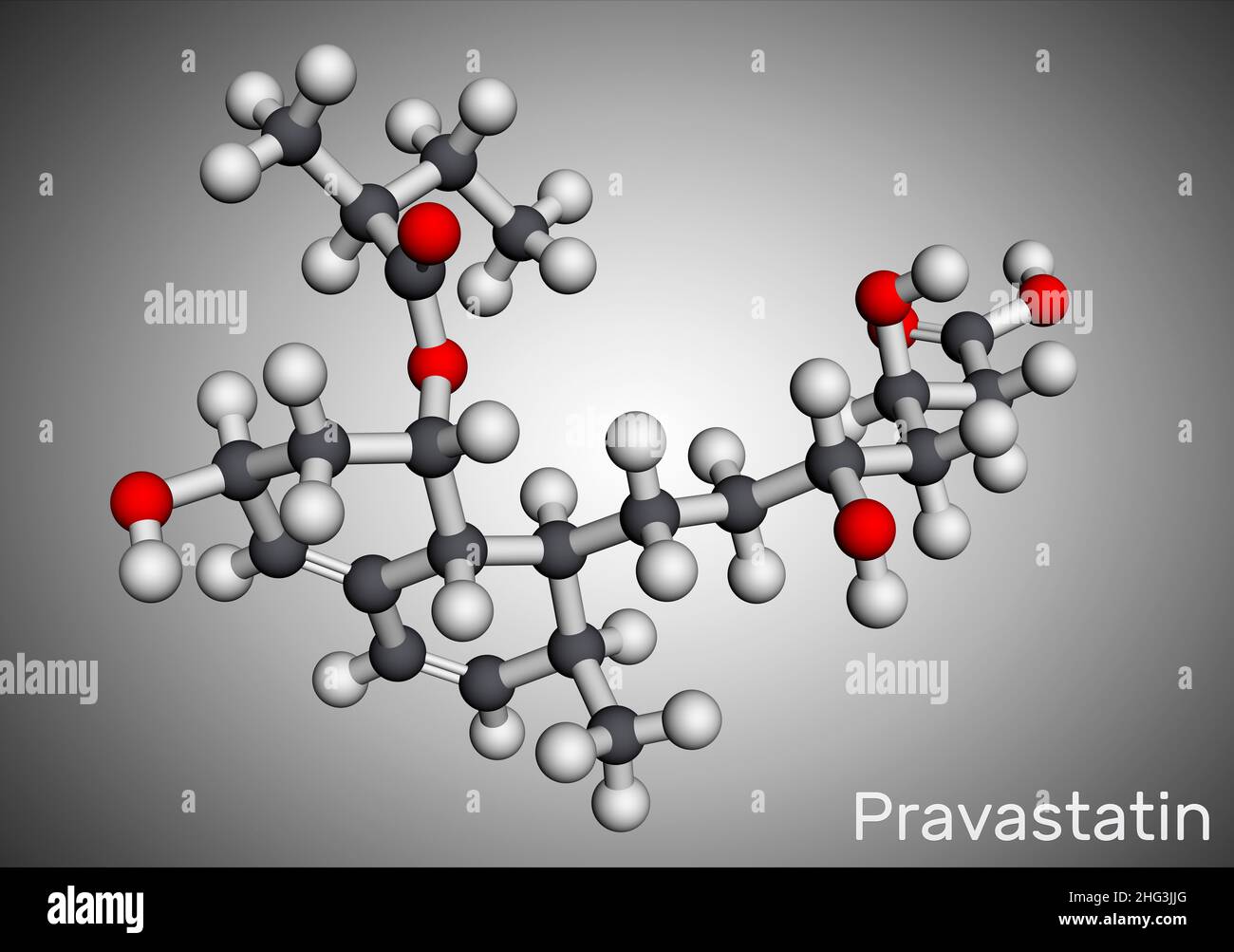 Pravastatin molecule. Statin, anticholesteremic drug, used to lower ...