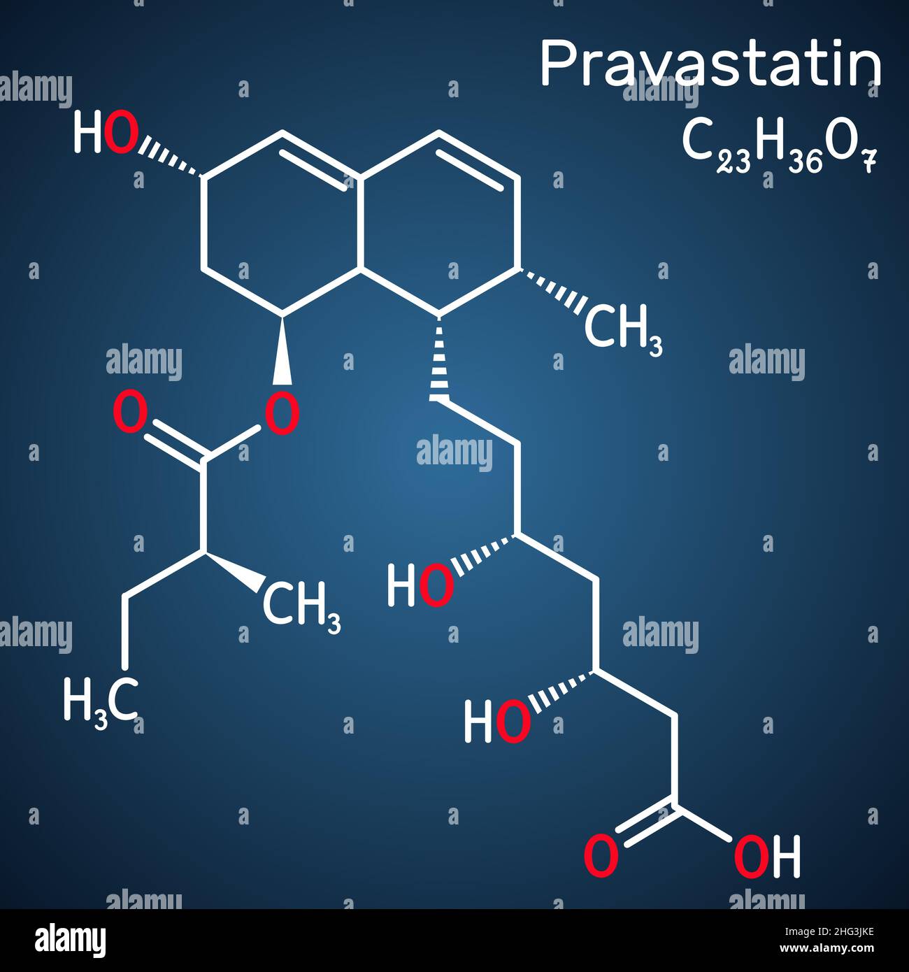 Pravastatin molecule. Statin, anticholesteremic drug, used to lower ...