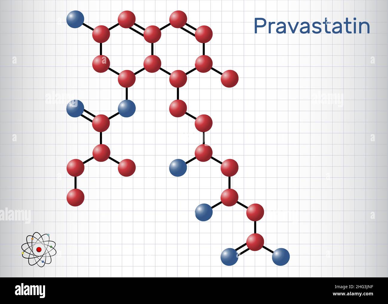 Pravastatin molecule. Statin, anticholesteremic drug, used to lower ...