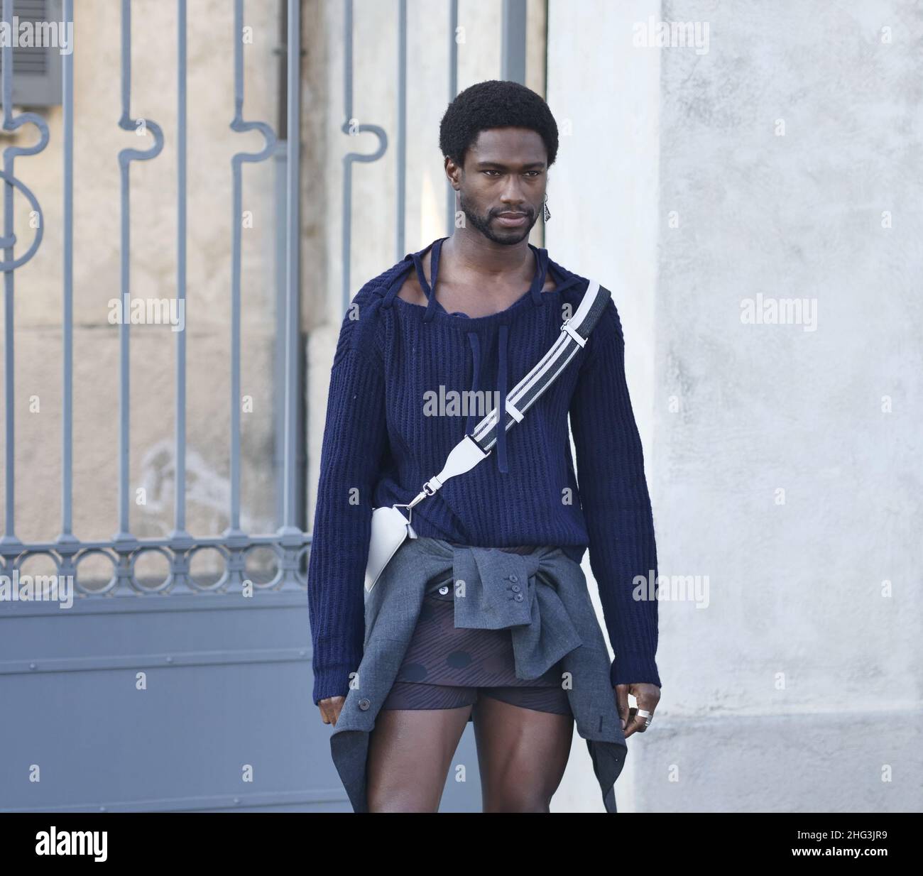 Sadiq Desh street style outfit after Prada Fashion Show at Milan ...