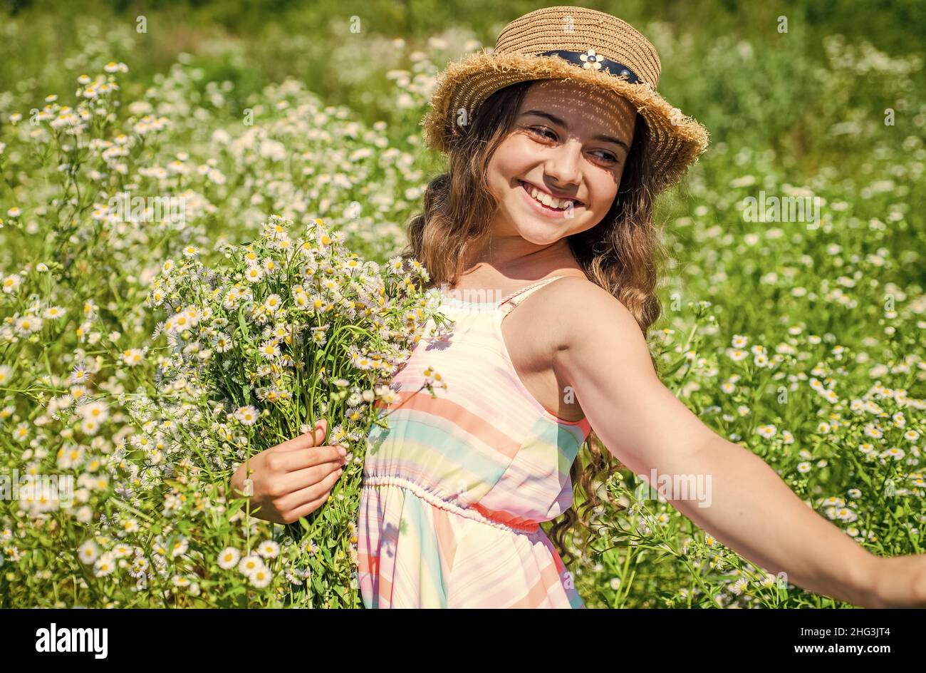 Girl collecting flowers hi-res stock photography and images - Alamy