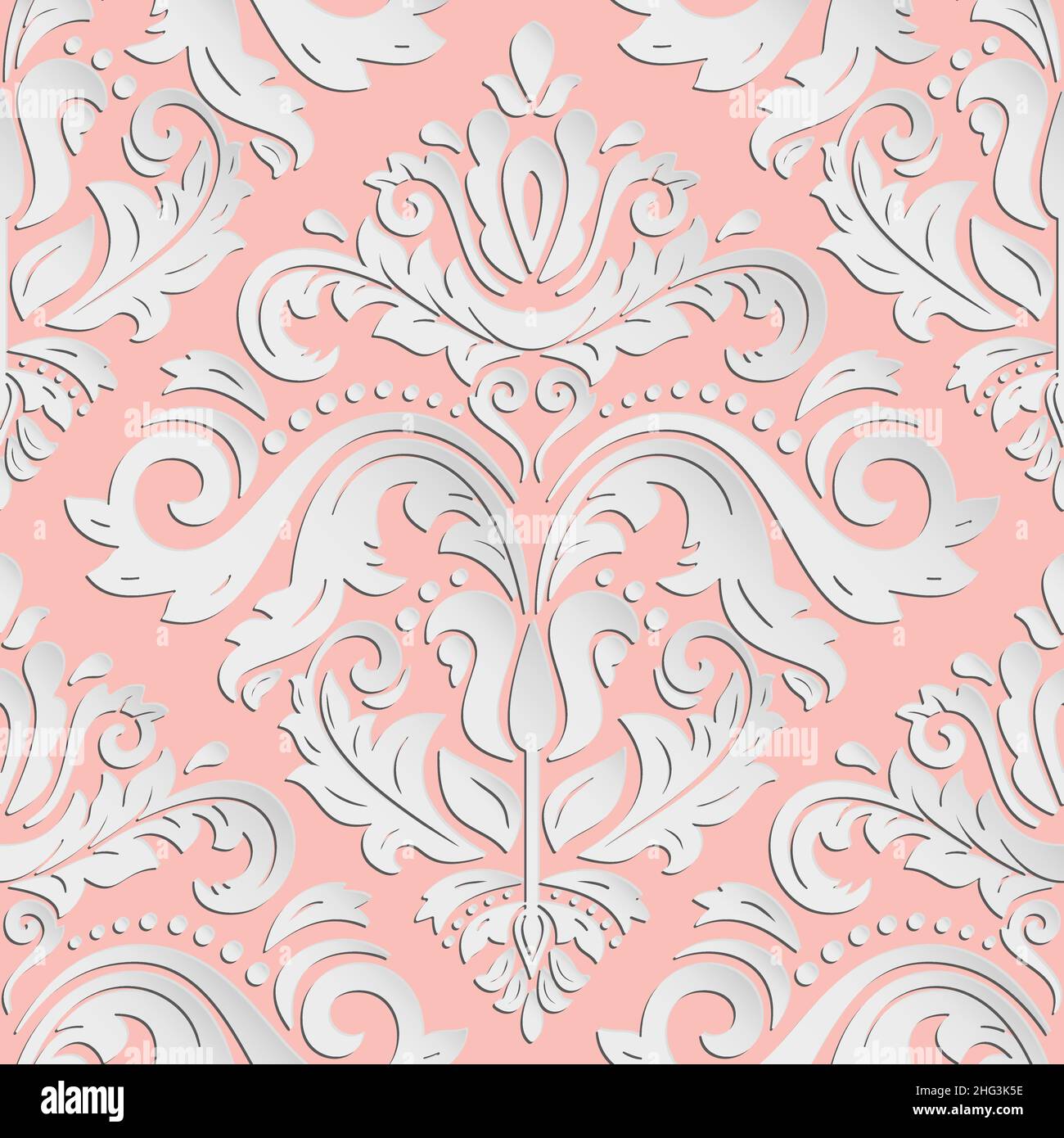 Seamless oriental ornament. Pink and white vector traditional oriental ...