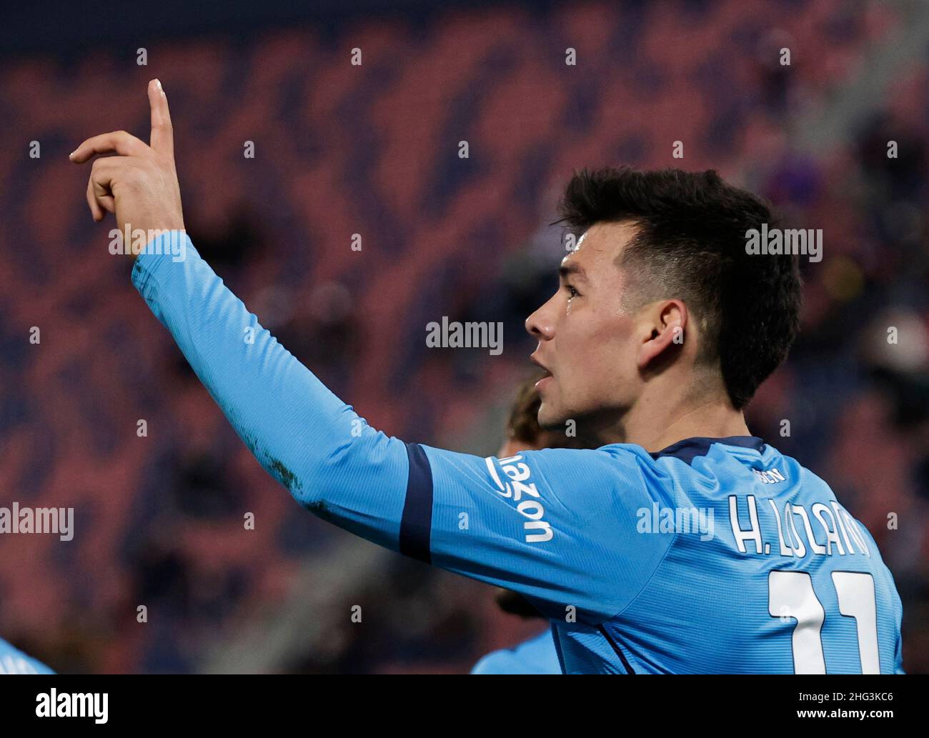 Hirving Lozano of Napoli celebrates w after he scores their first goal ...