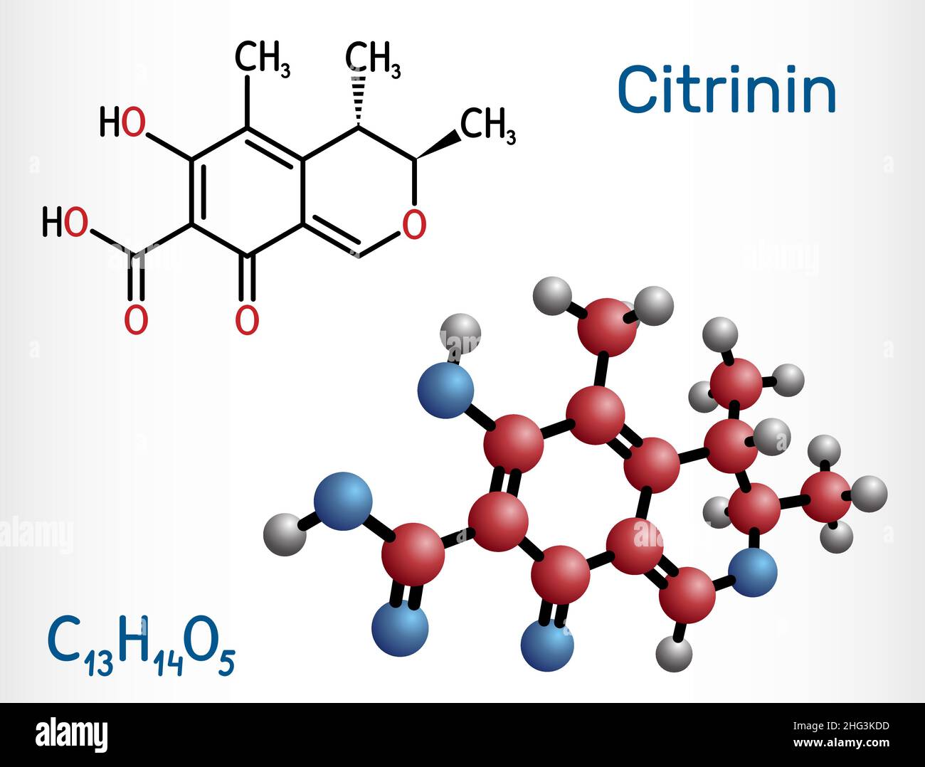 Citrinin molecule. It is antibiotic and mycotoxin from Penicillium ...