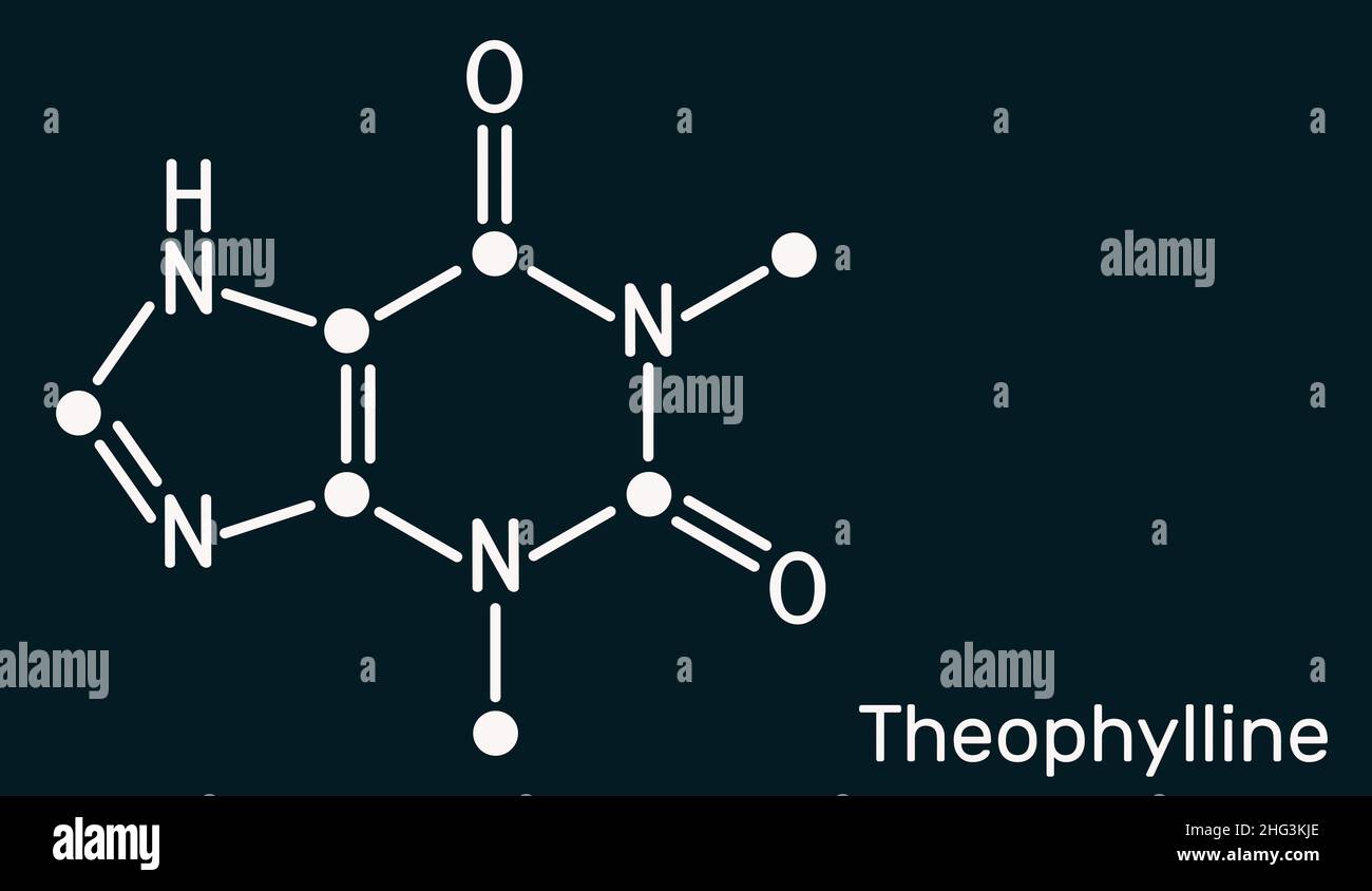Theophylline, dimethylxanthine molecule. It is purine alkaloid ...