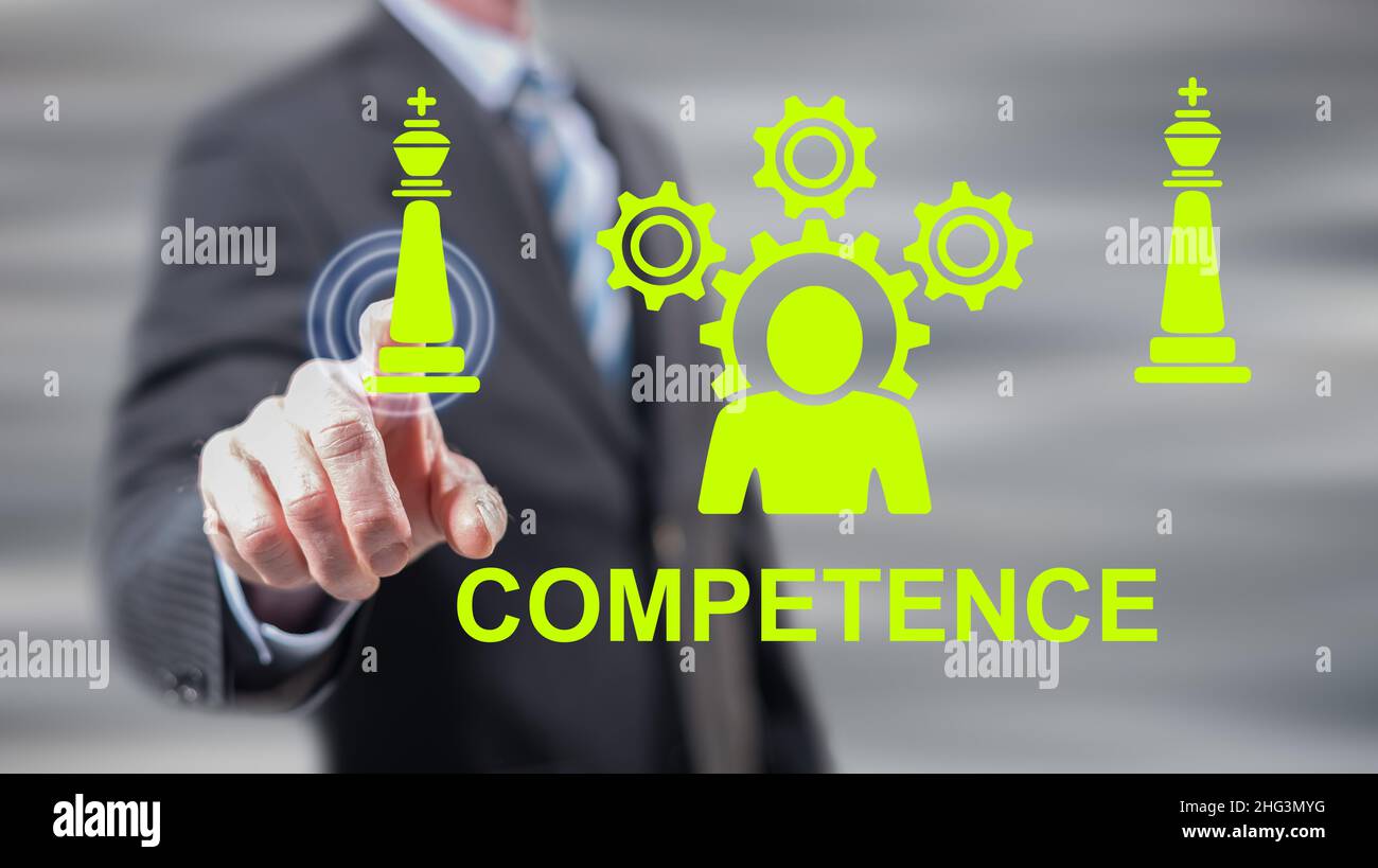Man touching a competence concept on a touch screen with his fingers ...