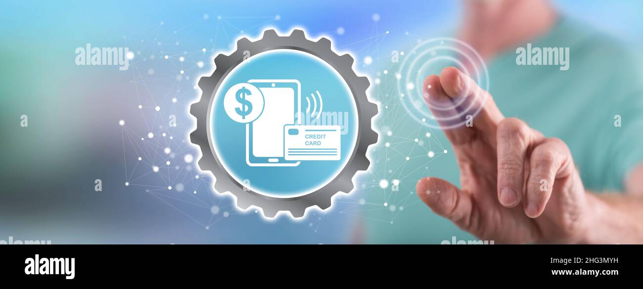 Man touching an e-payment concept on a touch screen with his finger ...