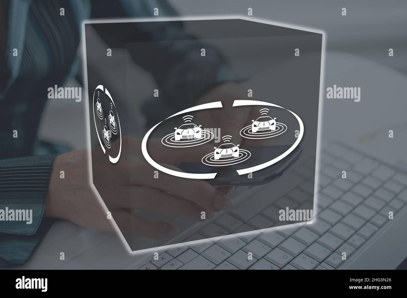 Connected cars concept illustrated by a picture on background Stock ...