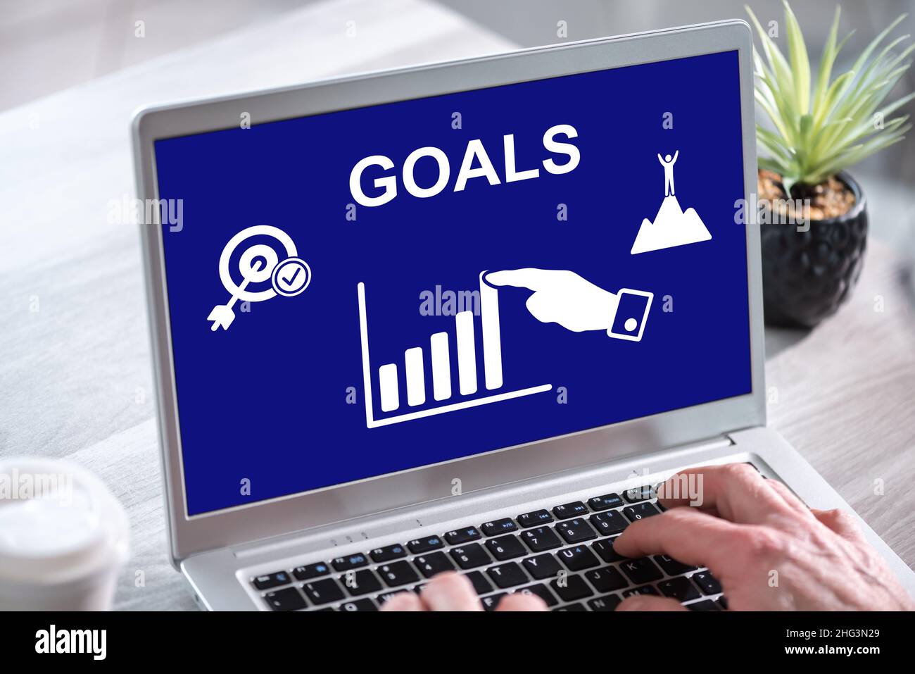 Laptop screen displaying a goals concept Stock Photo - Alamy