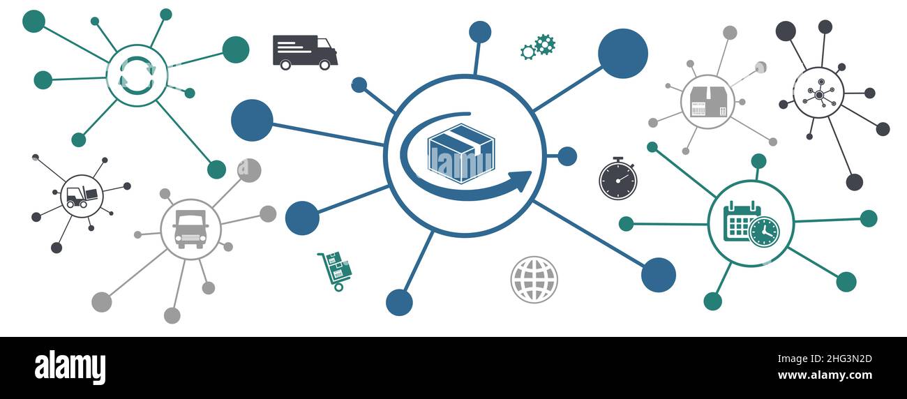 Concept of distribution with connected icons Stock Photo - Alamy