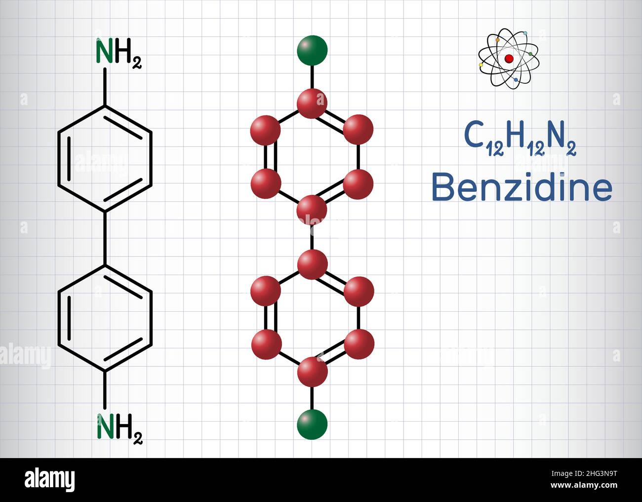Benzidine molecule. It is aromatic amine, used for the detection of ...