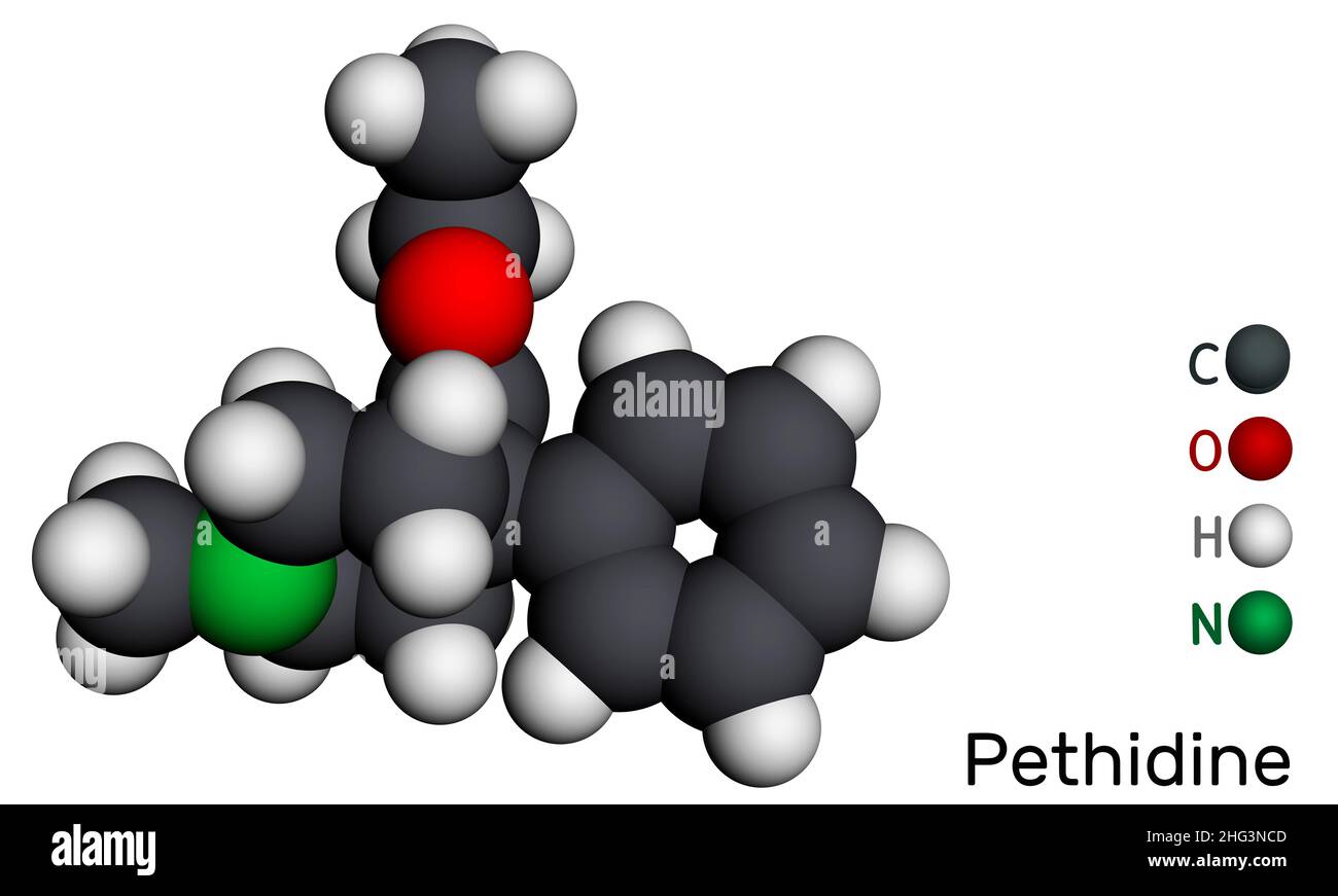 Pethidine, meperidin molecule. It is opioid agonist with analgesic and ...