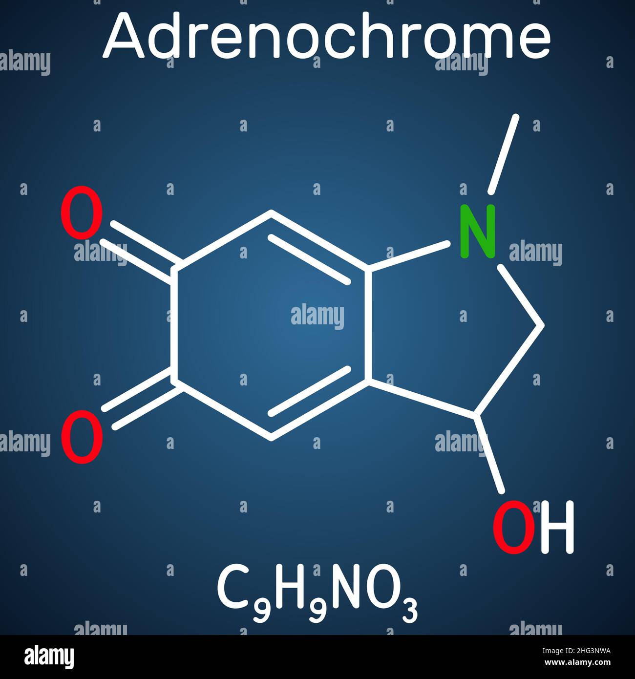 Adrenochrome, adraxone molecule. It is produced by the oxidation of ...