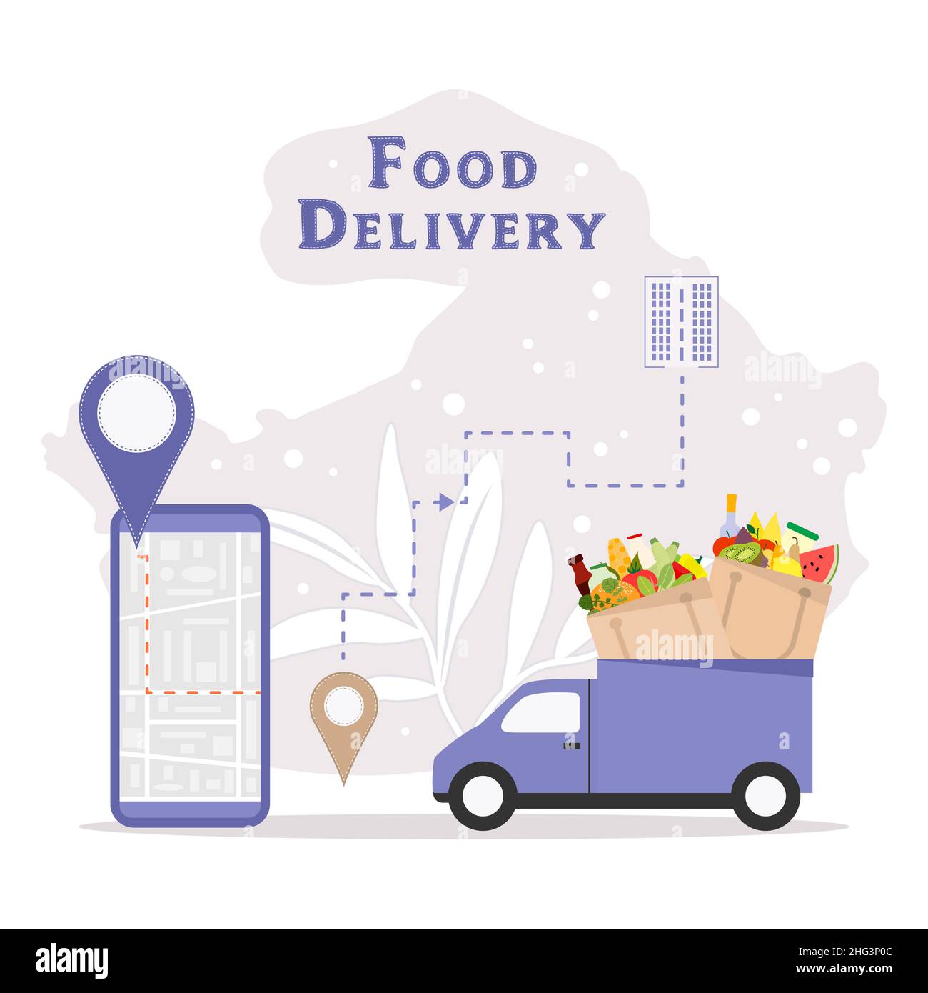 Vector illustration Home and office Express Food delivery service Car ...