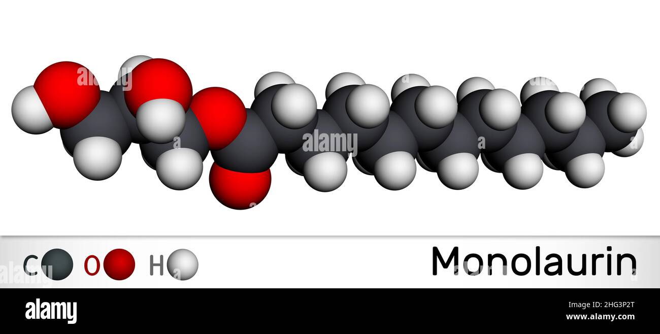 Monolaurin, glycerol monolaurate, glyceryl laurate molecule. It is ...