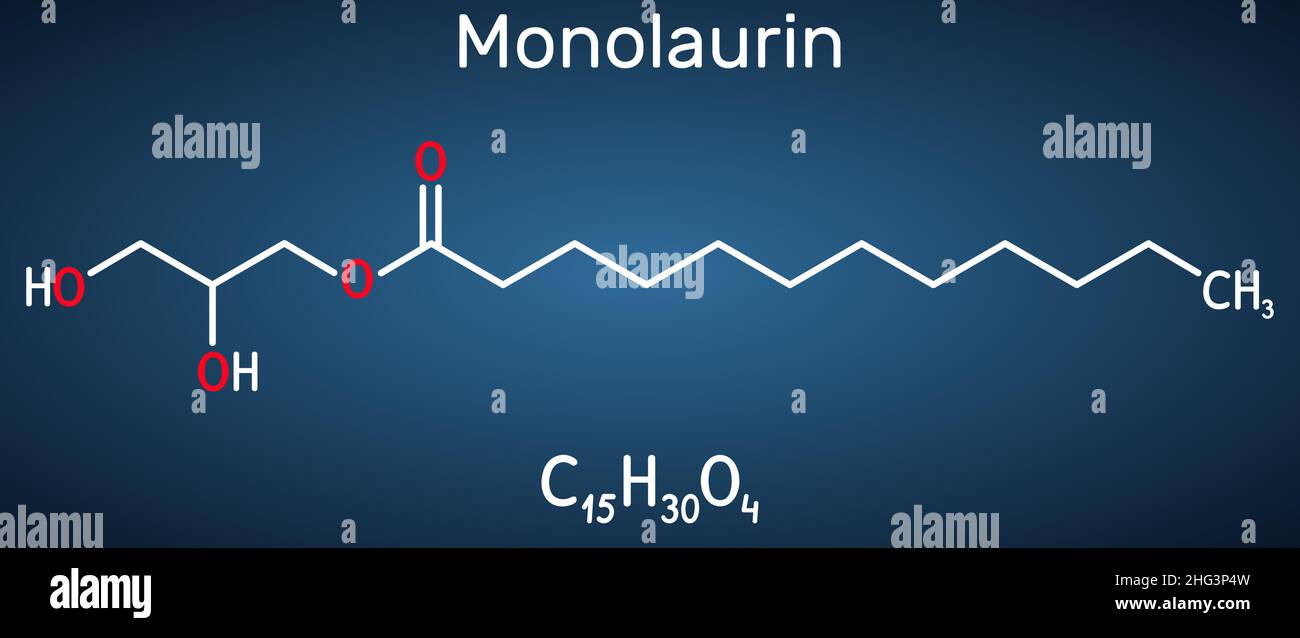 Monolaurin, glycerol monolaurate, glyceryl laurate molecule. It is ...