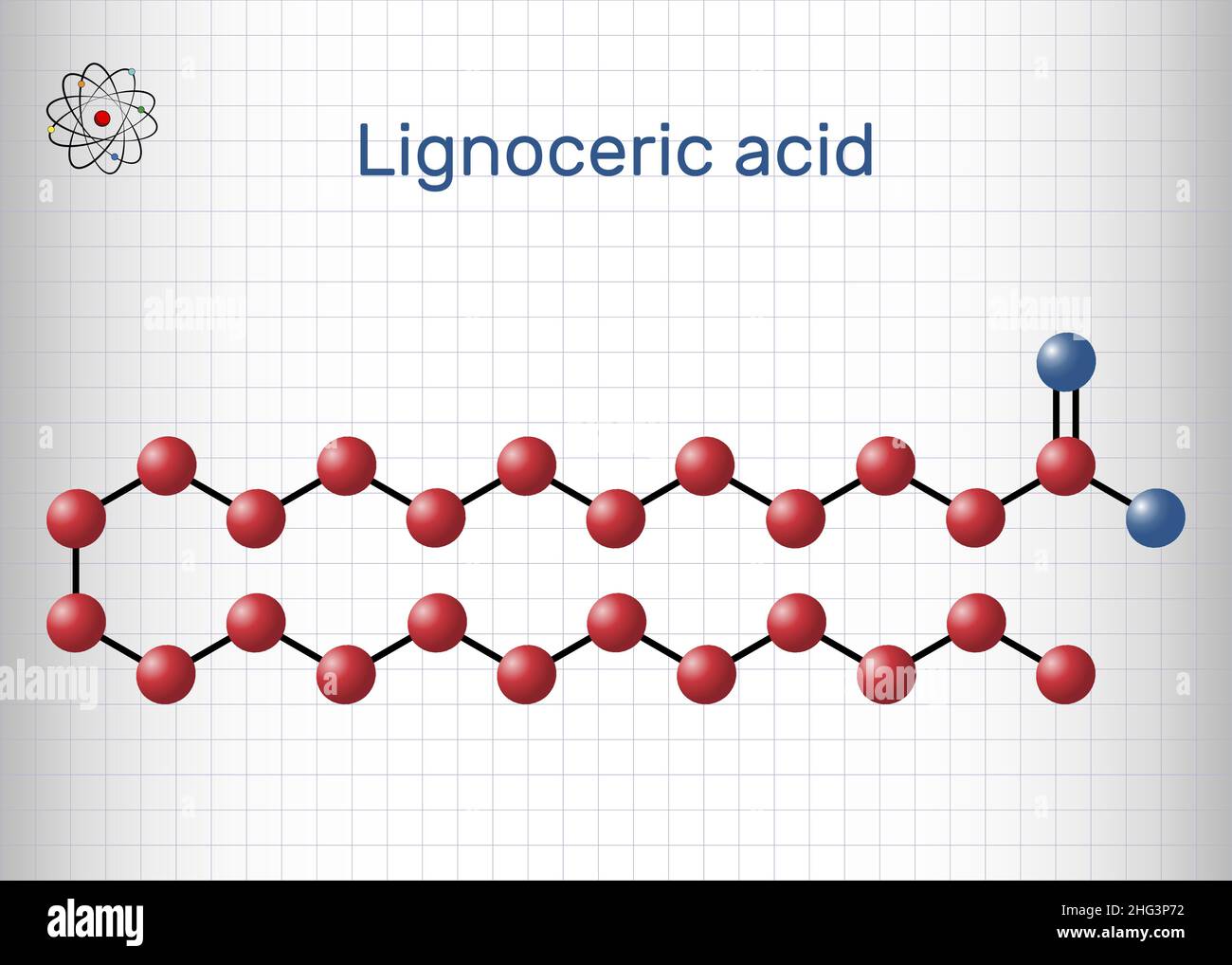 Lignoceric acid, tetracosanoic acid, saturated fatty acid molecule ...