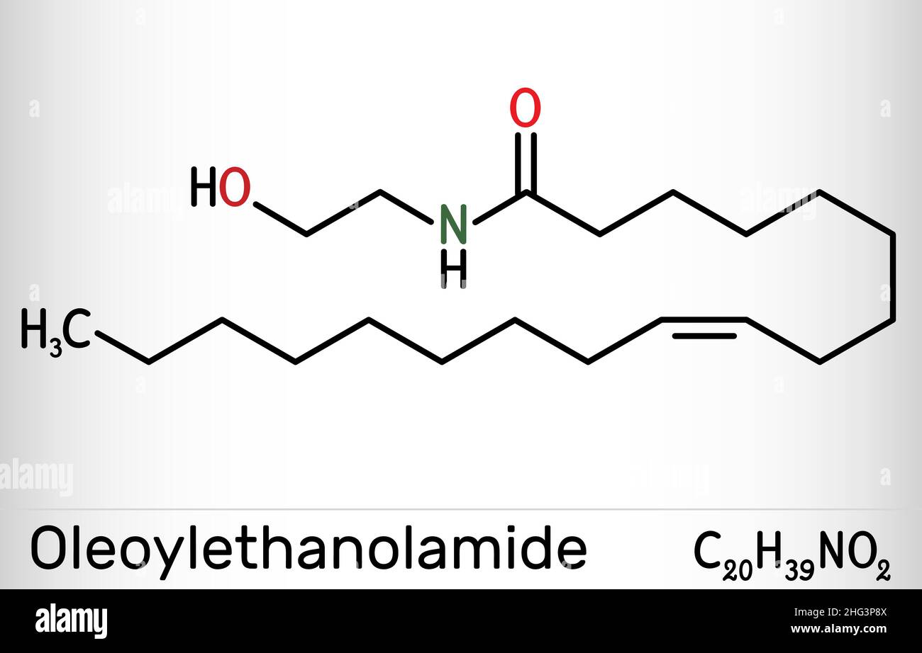 Oleoylethanolamide, oleoyl ethanolamide, OEA molecule. It is ...