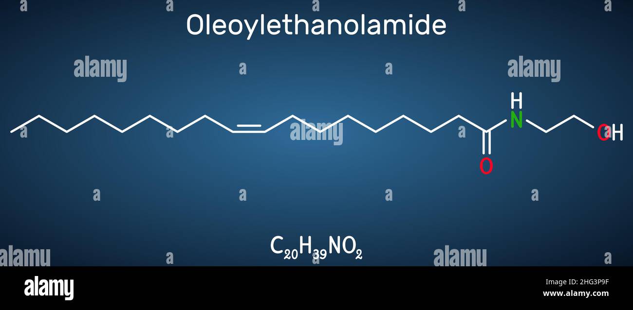 Oleoylethanolamide, oleoyl ethanolamide, OEA molecule. It is ...