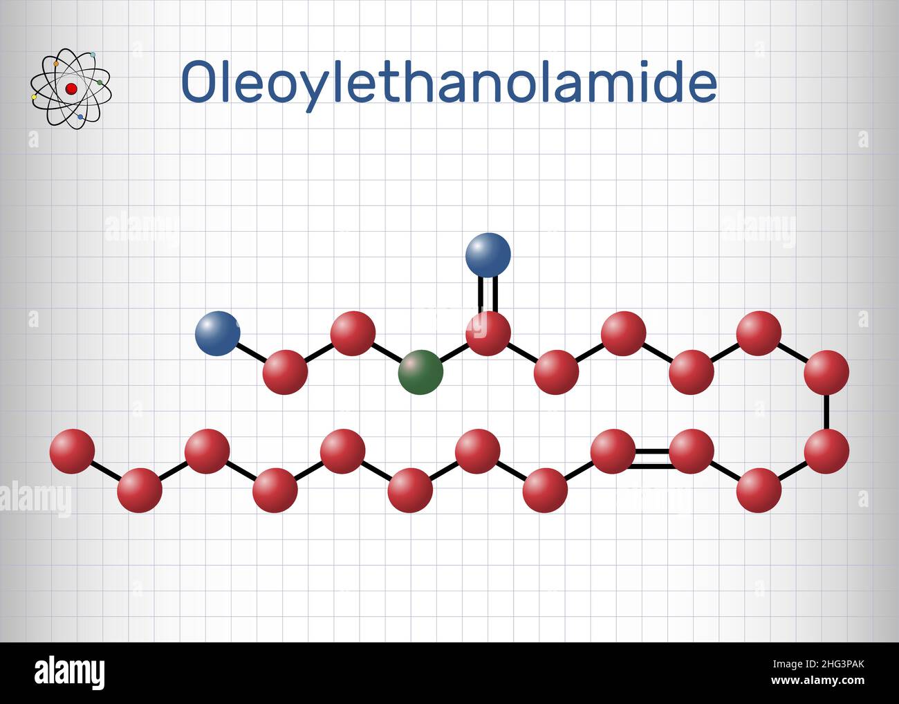 Oleoylethanolamide, oleoyl ethanolamide, OEA molecule. It is ...