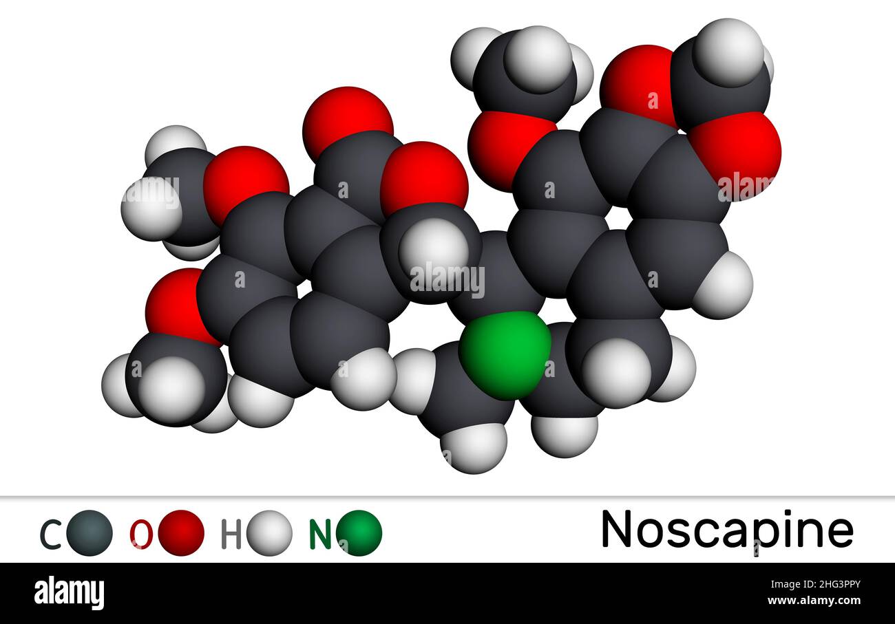 Noscapine molecule. It is non-sedating isoquinoline alkaloid used for ...