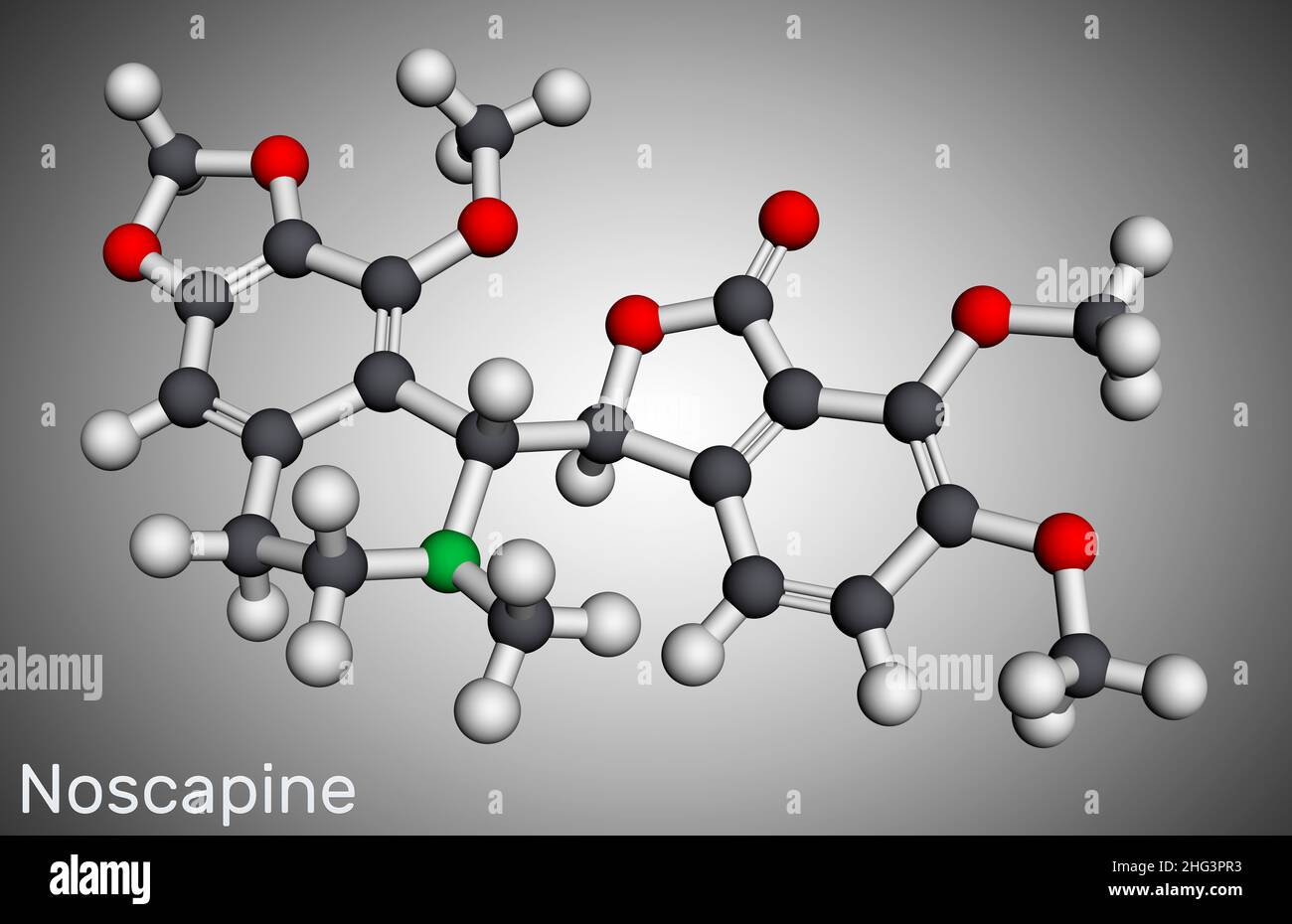 Noscapine molecule. It is non-sedating isoquinoline alkaloid used for ...