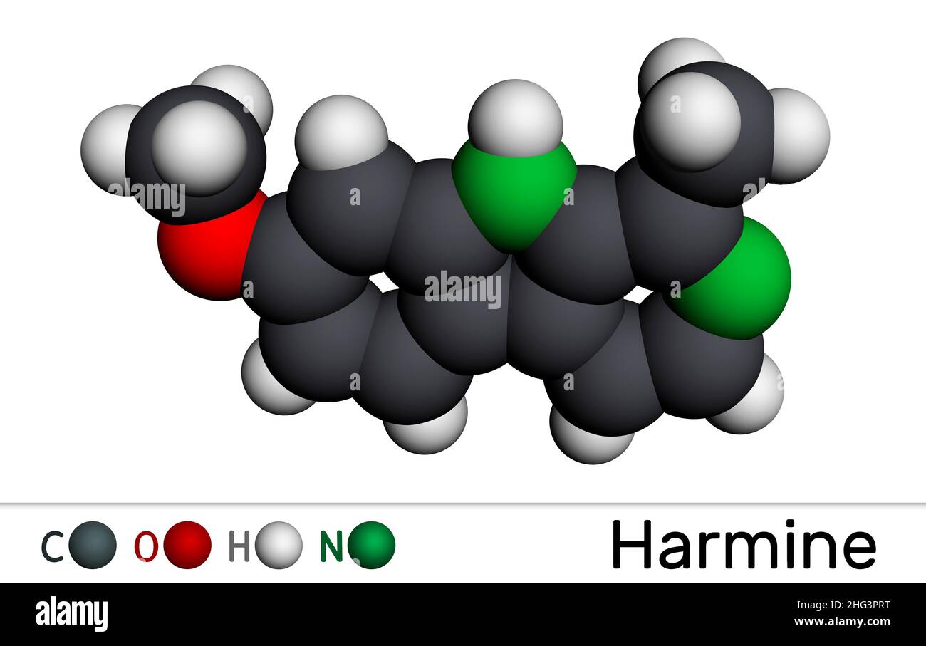 Harmine molecule. It is fluorescent harmala alkaloid, inhibits ...
