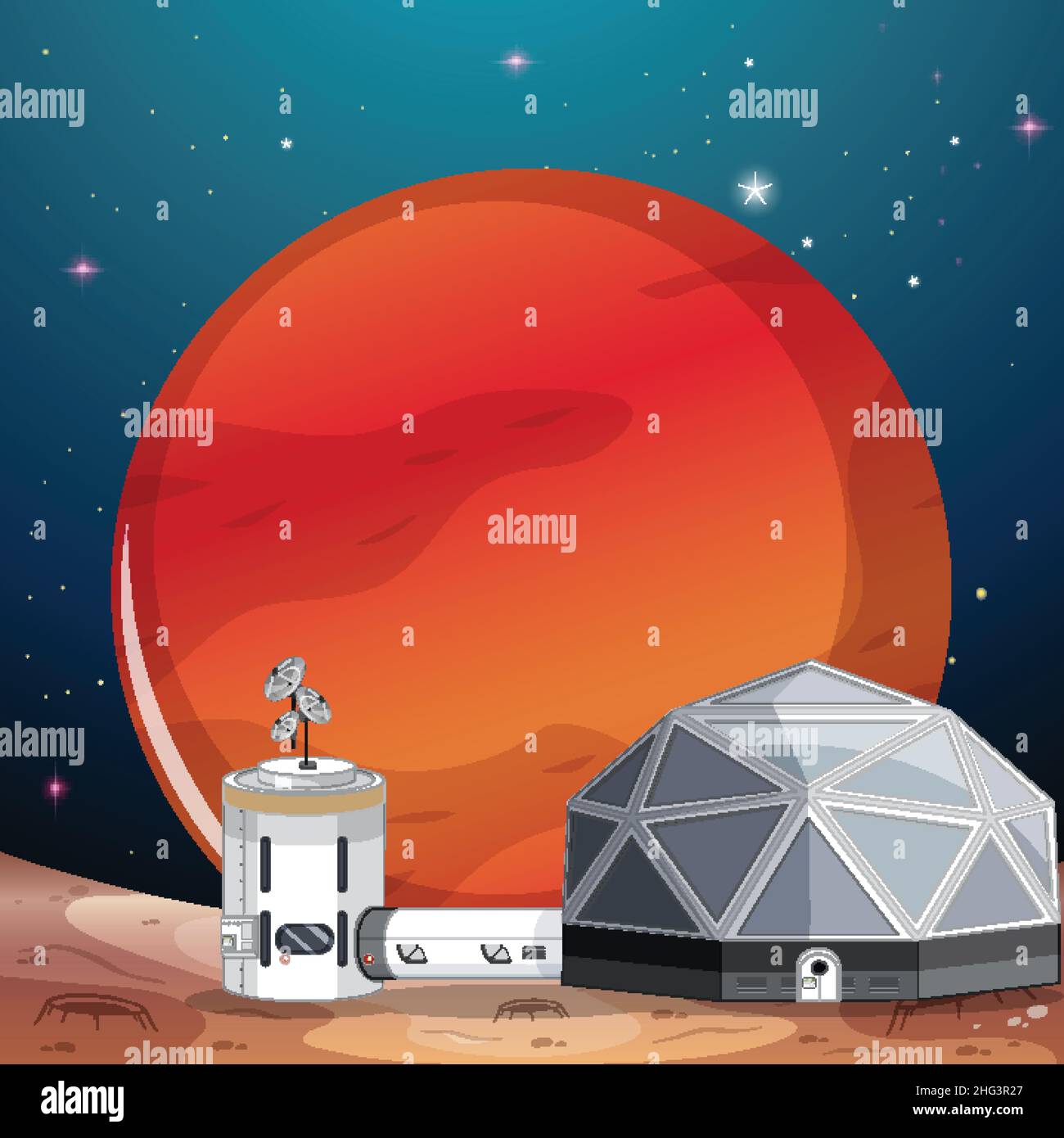 Landscape of space settlement with Mars planet illustration Stock Vector Image & Art - Alamy
