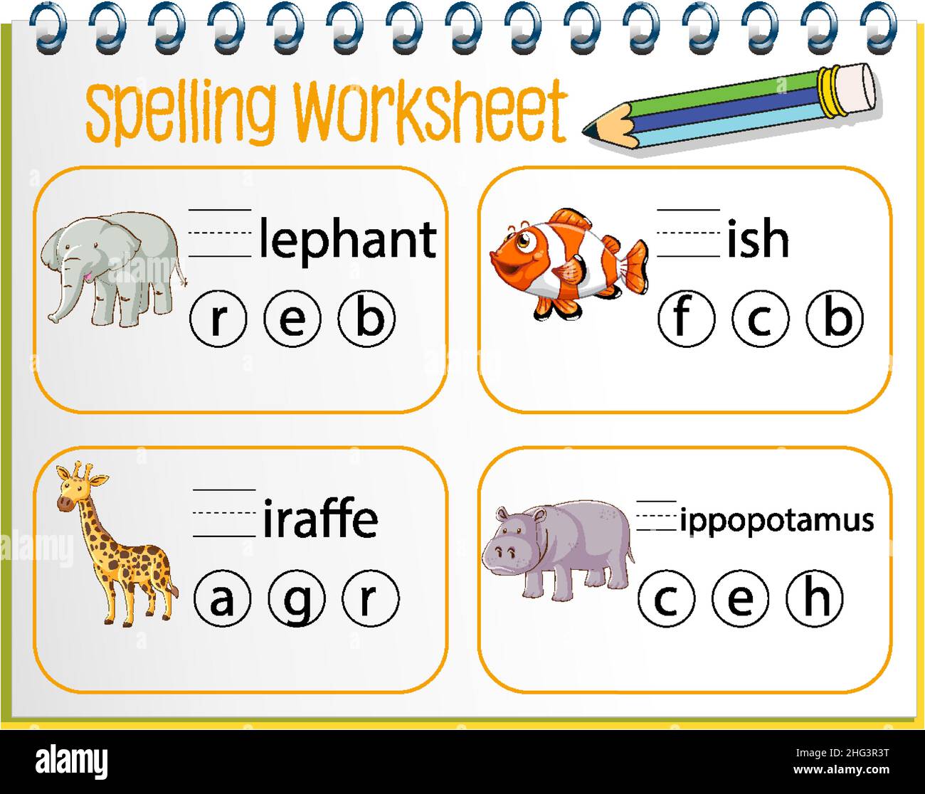 Spelling worksheet template for kids illustration Stock Vector Image ...