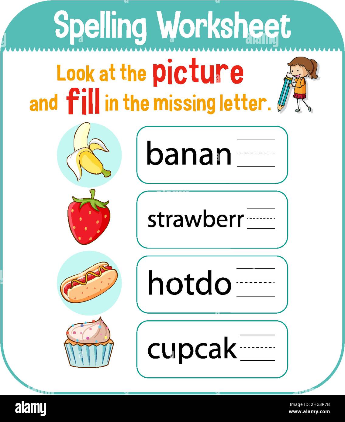 Spelling worksheet template for kids illustration Stock Vector Image ...