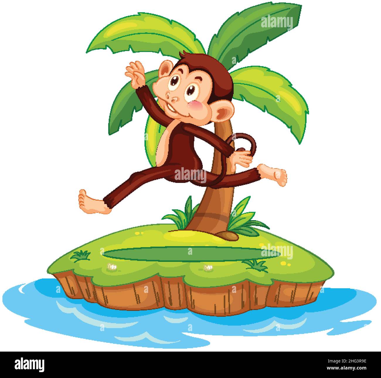 Jumping monkey cartoon character on isolated island illustration Stock ...
