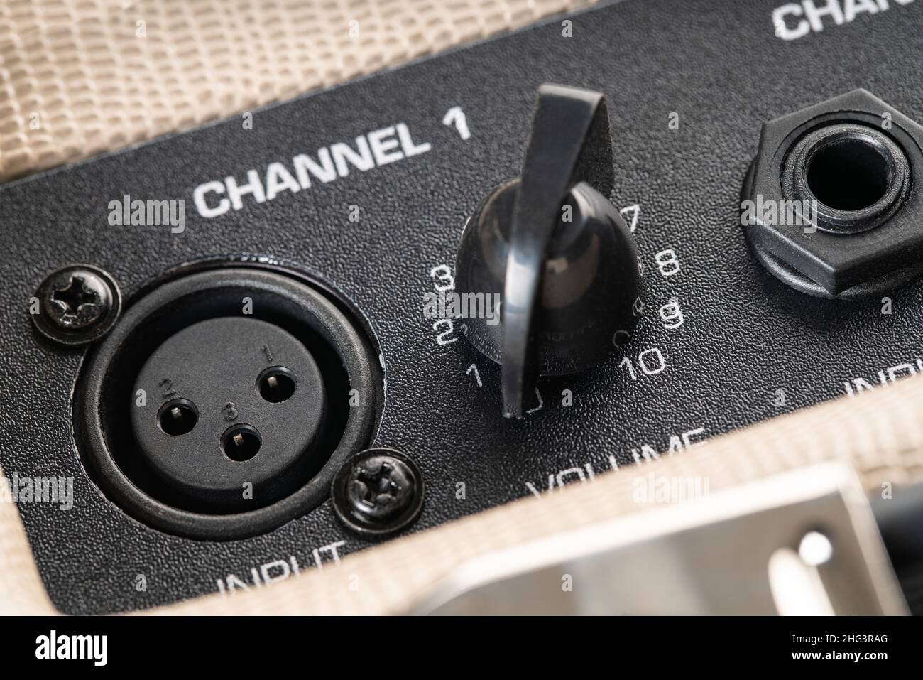 sound amplifier for electric guitar buttons close-up Stock Photo - Alamy