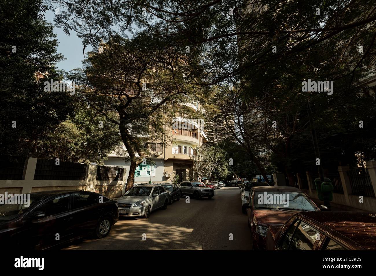 CAIRO, EGYPT- NOVEMBER 13, 2018: Cars at the roadside of the street in ...
