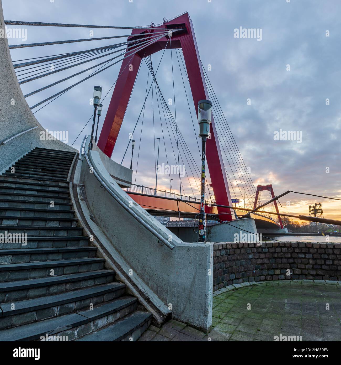 Stairs to the pedestrian area of the Willemsbrug ( Willems bridge) that ...