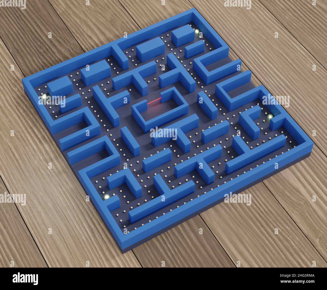 Maze or labyrinth old arcade video game as board game on wooden plank ...