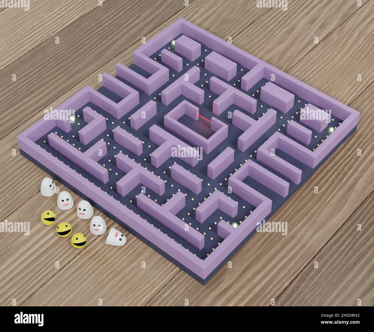 Maze or labyrinth old arcade video board game with yellow dot eater and ...