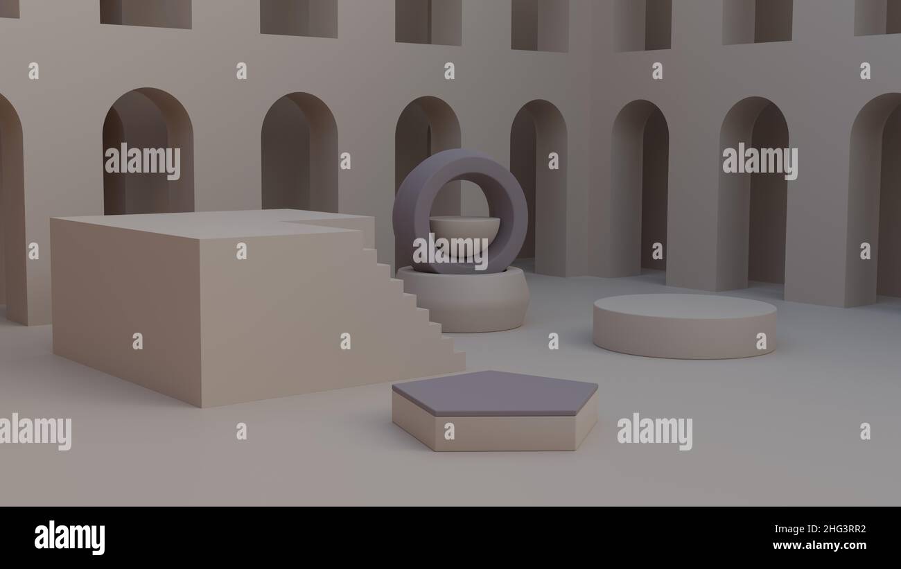 Minimalism empty geometric product showcase cylindrical and hexagonal ...