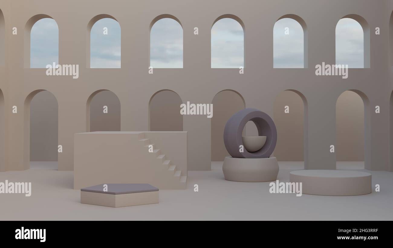 Minimalism empty geometric product showcase cylindrical and hexagonal ...