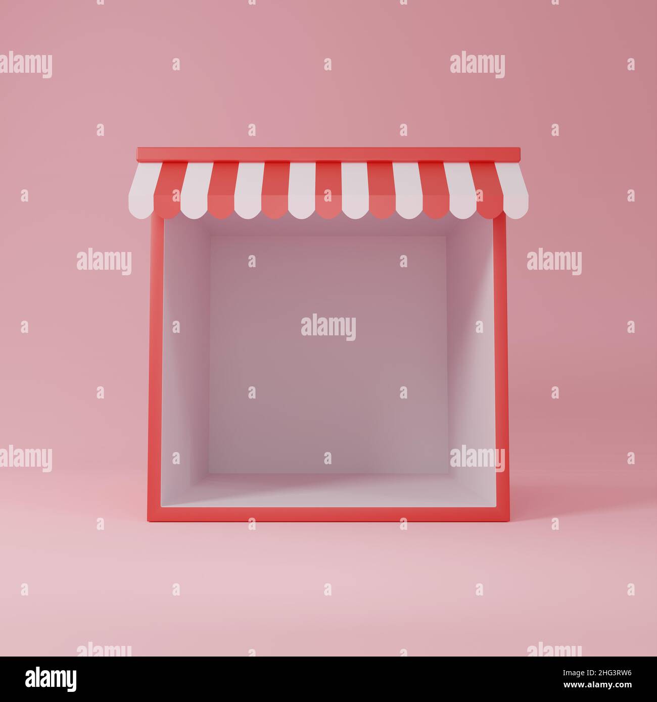 Empty mock up display kiosk shopping store front box with striped ...