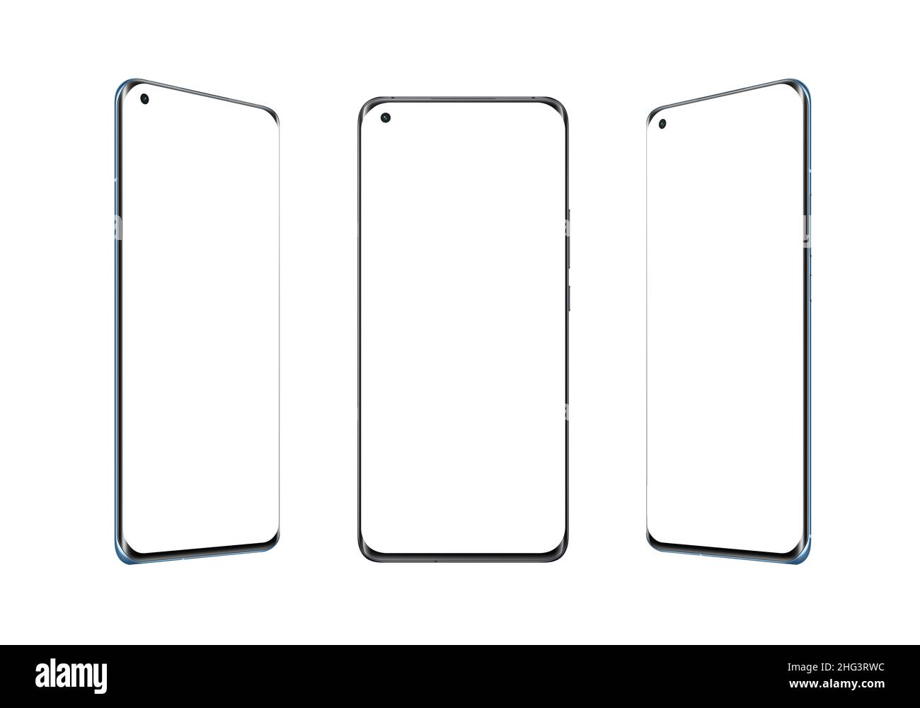 Phone isolated in three positions. Isolated display and background for ...