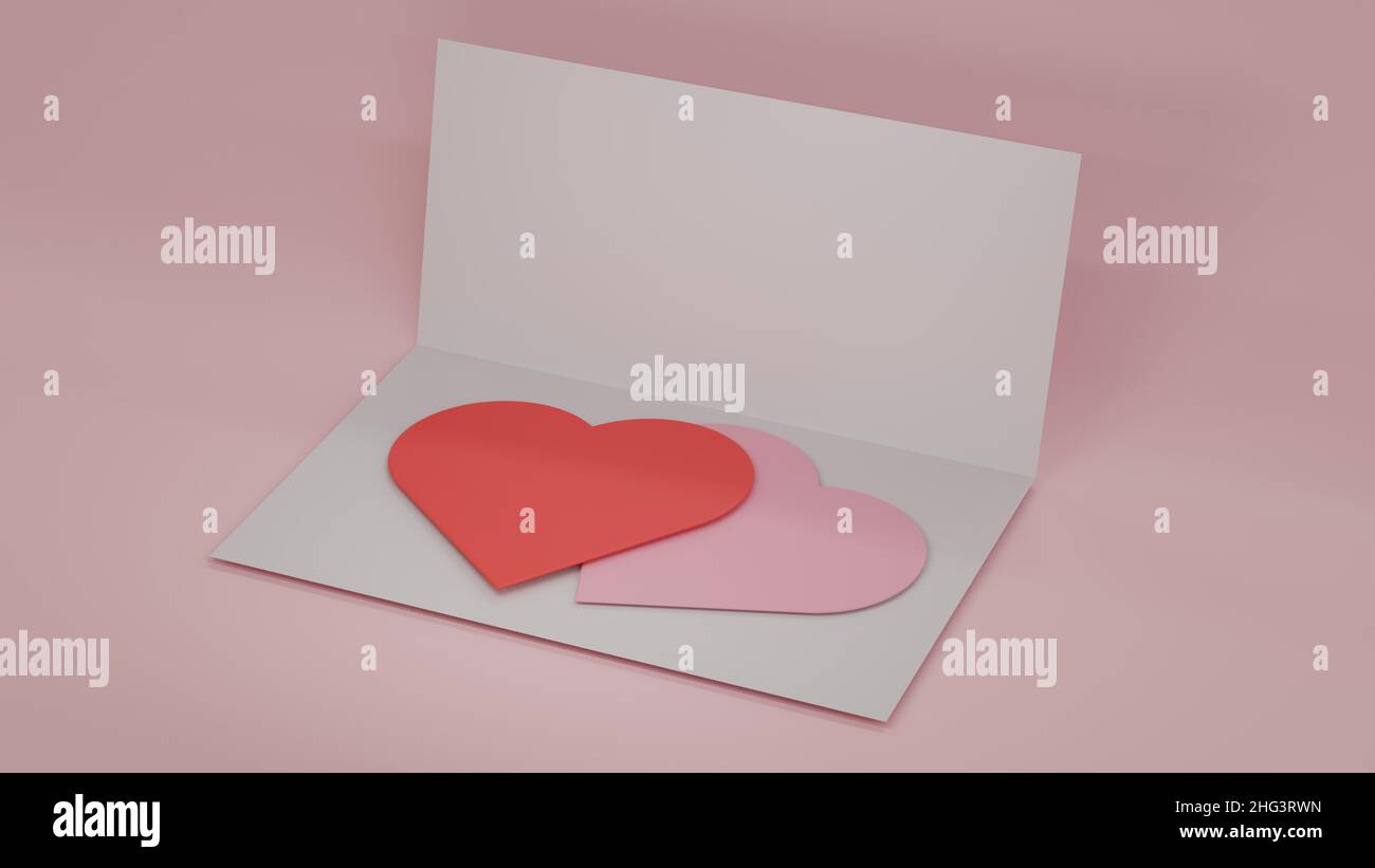 Blank paper card with red and pink heart shape to send love and care in ...
